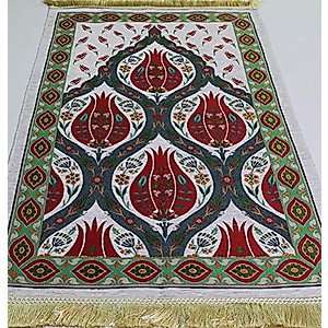 Modefa Prayer Mat | Luxury Woven Chenille Janamaz Sajadah | New Muslim Convert Revert Gift Set | Free Quran + Tesbih Beads | Turkish Tulip Red