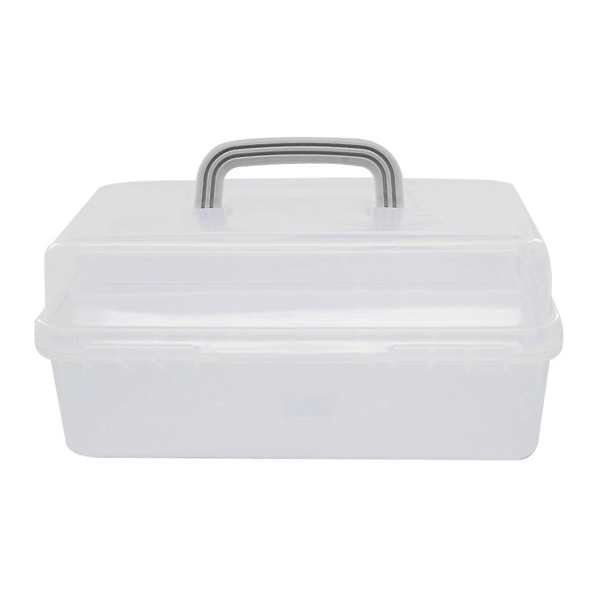 Auniwaig Portable Handled Organizer Box 33cm Plastic Sewing Box Multipurpose Art Tool Container Case Transparent Storage Box with Removable Tray for Art Craft and Cosmetic (33x20x15cm) 1pcs