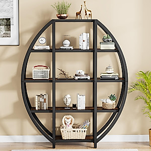 Tribesigns Etagere Bookcase, 5 Tiers Large Tall Oval Bookshelf, Industrial Wood Bookshelves Display Open Shelf Organizer for Living Room, Bedroom, Home Office