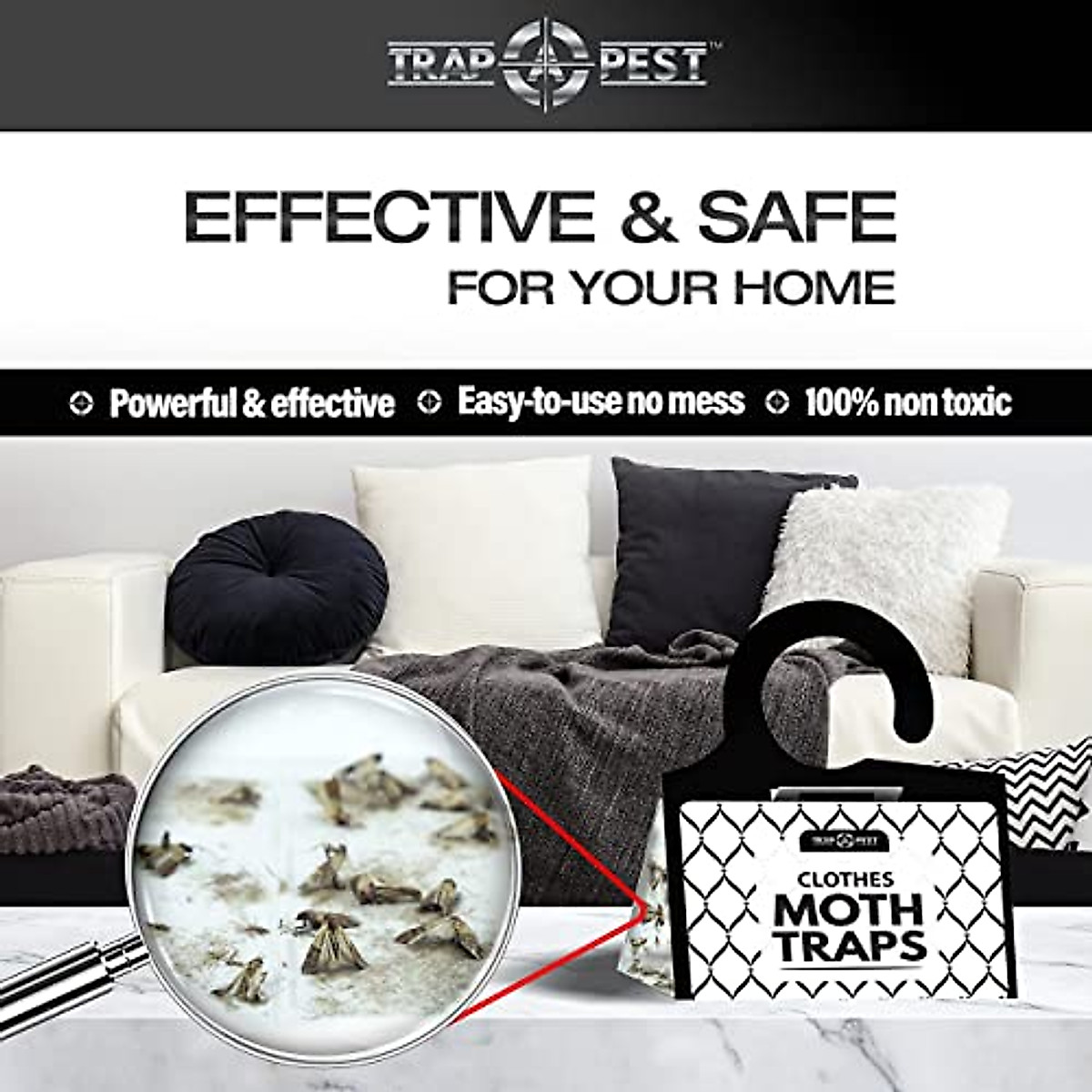 TRAP A PEST Clothing Moth Traps - 8 Pack - Non Toxic Moth Traps for Clothes with Pheromone Attractant - Odorless Sticky Traps for Closet, Carpets