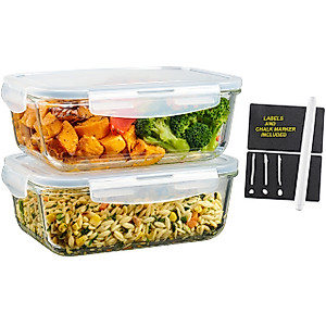 4pc Set of 8 Cup Large Glass Food Storage Containers with Lids - Airtight Meal Prep Container with Lid Lock - Freezer Microwave & Oven Safe Clear Lunch Bowl, Stackable Baking Pantry Organizer