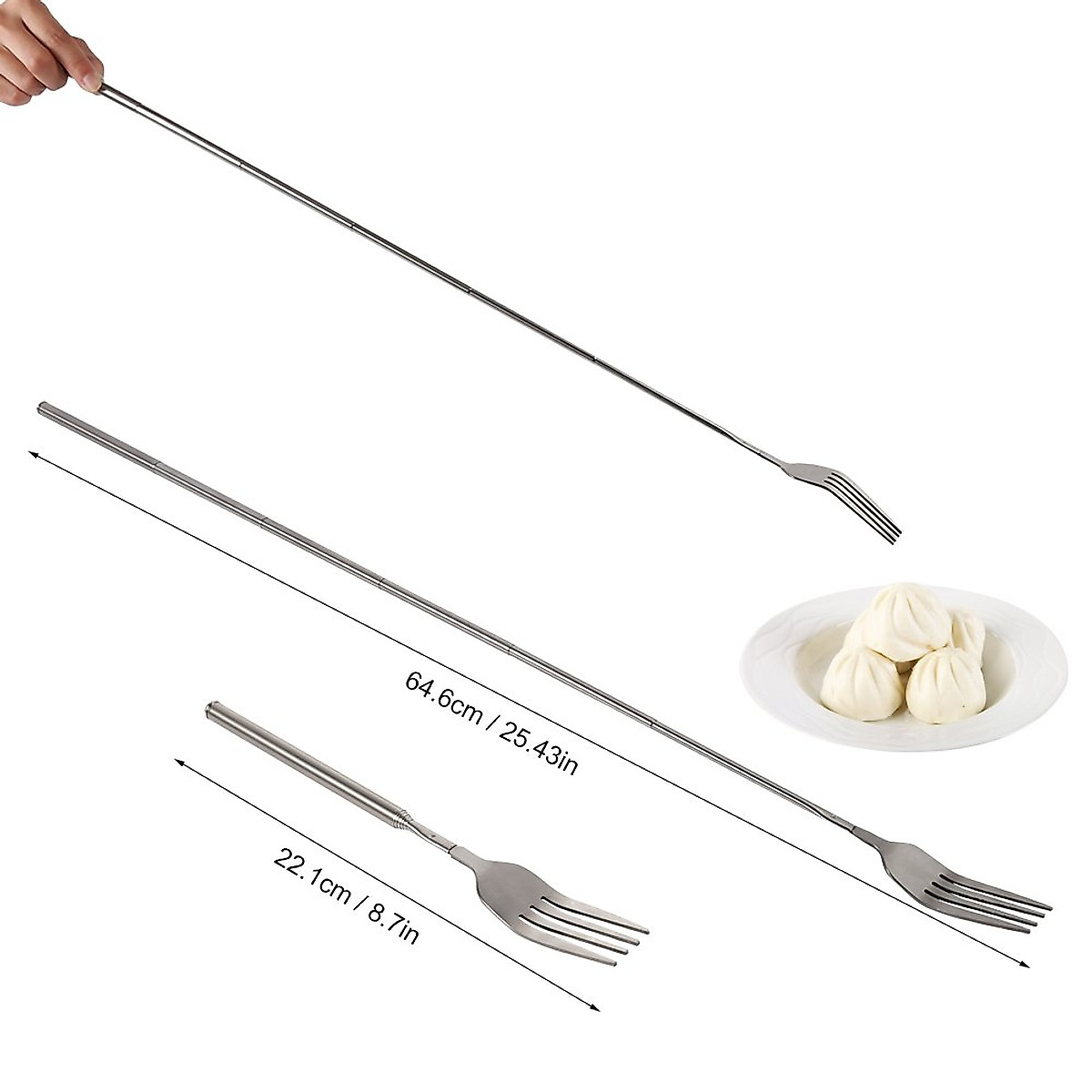 Yosoo Extendable Fork Telescopic Fork Extendable Long Handle Fork Barbecue Toasting Dinner Fruit Dessert Long Fork Cutlery (1 pc)