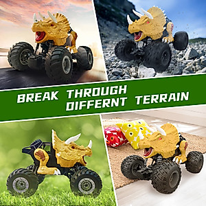 Pamopamo RC Monster RC Cars 1:18 Triceratops Dinosaur Racing Car Remote Control Car with Music,Led Lights,Spray Mist,Roaring Sound,4WD 2.4 GHz RC Monster Truck for Boys Girls Christmas