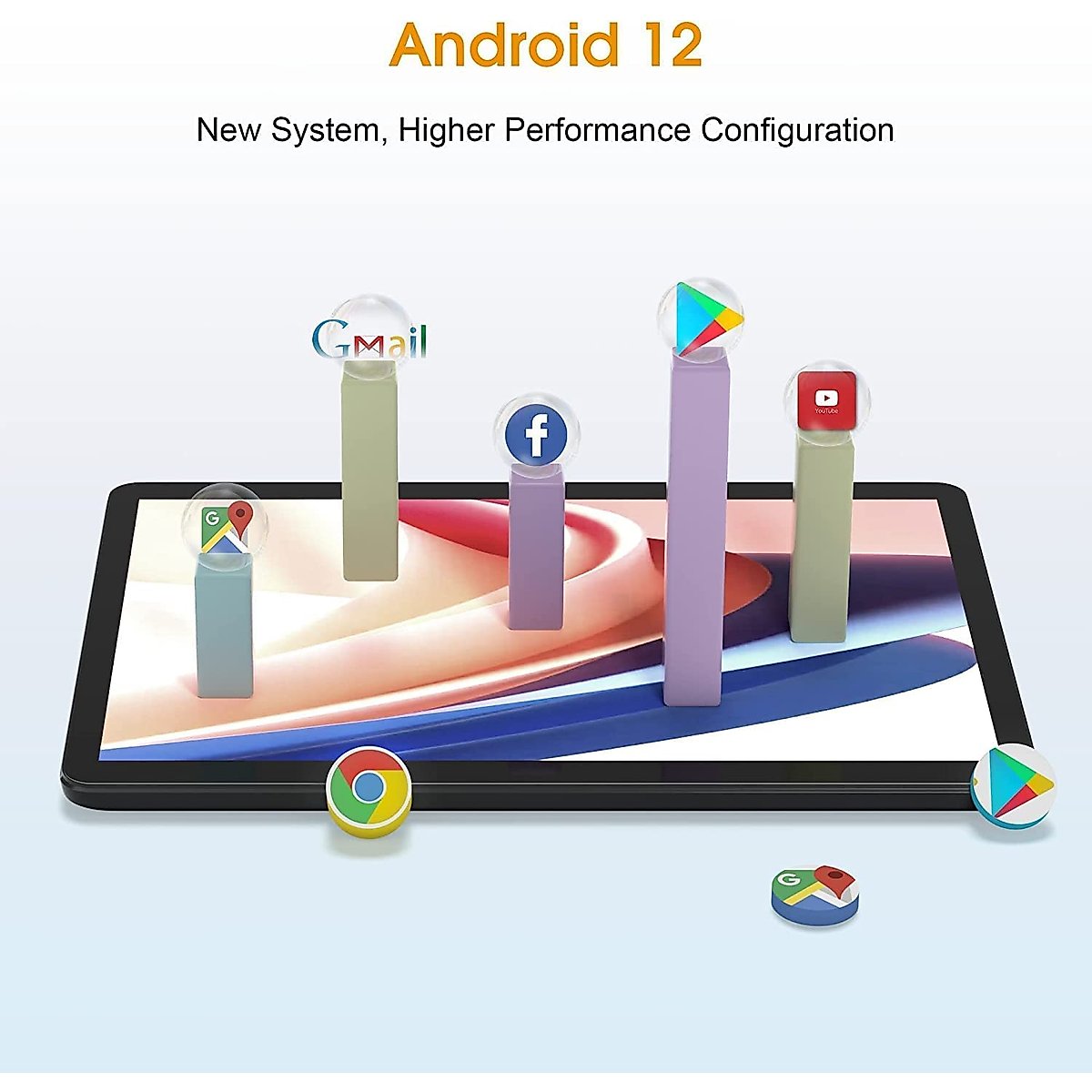 SGIN 10 Inches Tablet Computer, 2GB RAM 64GB ROM, Android 12 IPS Display, Quad-Core Processor 1.6GHz, 5000mWh Battery, TF Card 32GB Expansion, GPS, Bluetooth, Black, WiFi