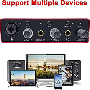Audio Interface USB Audio Interface with Mic Preamplifier USB Audio Mixer Recorder with 48V Phantom Power, 24 Bit, Support Tablet, Computers and Other Equipment Recording （NO DAW Software included）