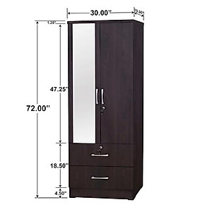 Better Home Products Carell Furniture Armoire Wardrobe with Mirror & Drawers in Tobacco