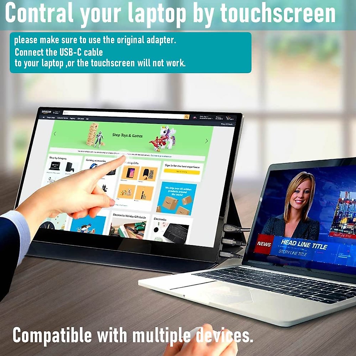 MSDONG Touchscreen 4K Portable Monitor - 15.6" 3840×2160 IPS HDR/100% sRGB Monitor for Laptop,FreeSync with Built-in Speakers HDMI for PS4 Switch Laptop PC Phone Mac Surface,VESA mountable