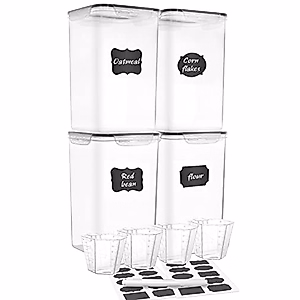 M MCIRCO Extra Large 7qt / 6.5L/220oz Tall Food Storage Containers, WIDE & DEEP, 4-Piece BPA Free Plastic Airtight Kitchen Pantry Storage Containers for Flour, Sugar, with 4 Measuring Cups,20 Labels