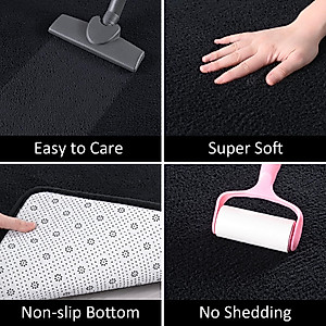 AROGAN Modern Shag Area Rug for Bedroom, 4x6 Feet Washable Rugs for Living Room, Indoor Floor Carpet Rugs, Plush Memory Foam Bedside Rugs for Kids Girls Teens Room Low Pile Rug Decor, Black