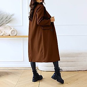 Coats For Women, Woolen Coat Winter Long Solid Double Breasted Sleeves Pocketless Coat Outwear Decoration Coat Women Cropped Blazer Jackets Full Length Puffer Coat Jacket (XL, Brown)