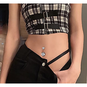 Anicina Belly Button Ring 14G Clear Diamond CZ Belly Rings Surgical Stainless Steel Navel Rings Butterfly Heart Devil Belly Button Piercing Jewelry for Women Silver