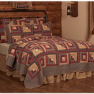 VHC Brands Millsboro Queen Quilt 94Wx94L Log Cabin Country Rustic Lodge Design, Burgundy