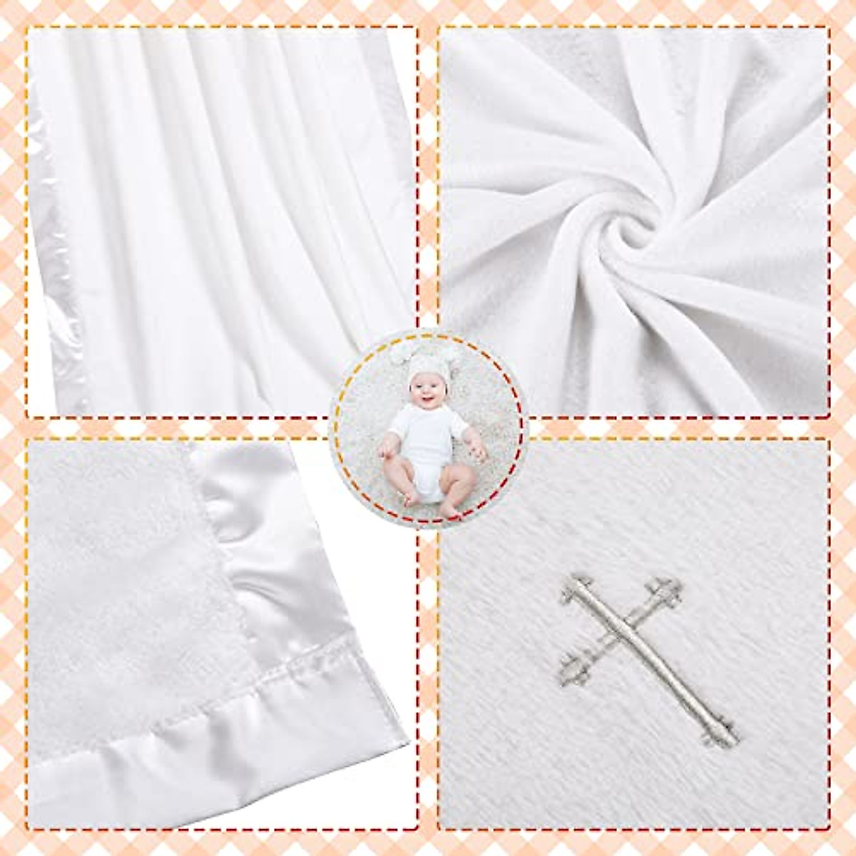 Panelee 2 Pcs Baptism Gifts Baptism Baby Christening Blanket with Embroidered Cross Baby Blessings Lamb Security Blanket Baby for First Communion, Christening, Baby Baptism Gifts Baby Showers