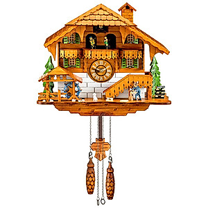 Kintrot Cuckoo Clock Black Forest Quartz Wall Clock Pendulum Movable Bird, Dancers, Watermill, Wood Chopper