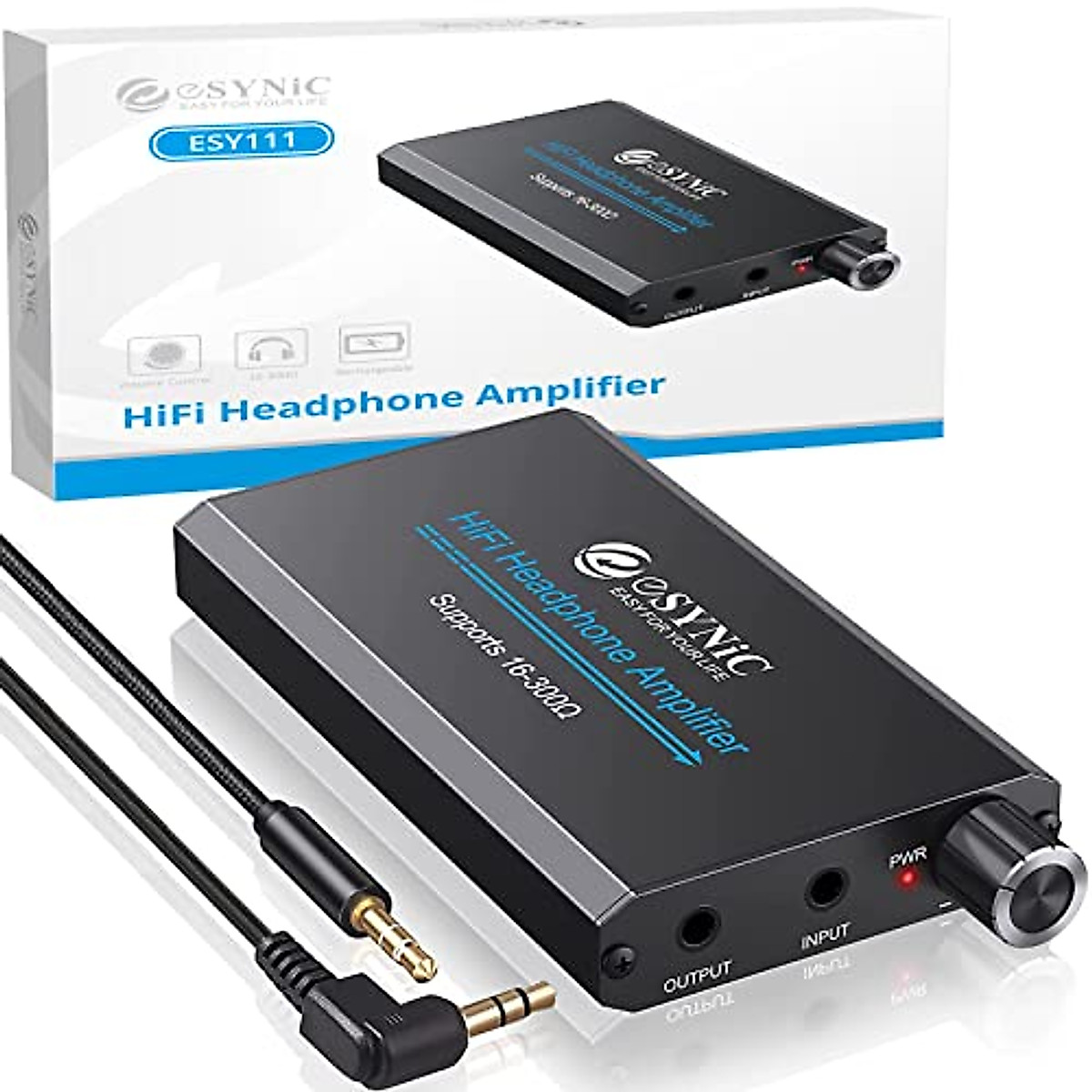 eSynic Professional 16-300Ω Headphone Amplifier Portable Headphone Volume Amplifier Rechargeble Headphone Amp Desktop Amp With 3.5mm Jack & A Two-stage Gain Switch for MP3 MP4 Phones and Computers etc