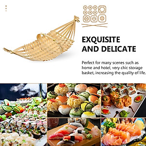 MAGICLULU Wooden Sushi Boat Serving Tray Wicker Woven Snack Baskets Flatware Drain Display Baskets Fruit Vegetable Holder Weaving Cutlery Organizer for Home Kitchen