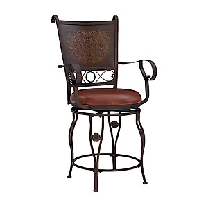 Powell Company Big & Tall Copper Stamped Back Arms by Powell Big and Tall Counter Stool, 24" Seat Height, brown