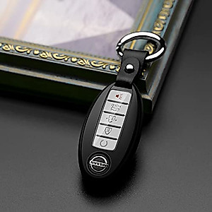 ZSPDACC Compatible with Nissan Key Fob Cover Altima Maxima Rogue Armada Pathfinder Compatible with Infiniti Key Fob Cover Black TPU Protector Car Key Chain Holder Case Accessories