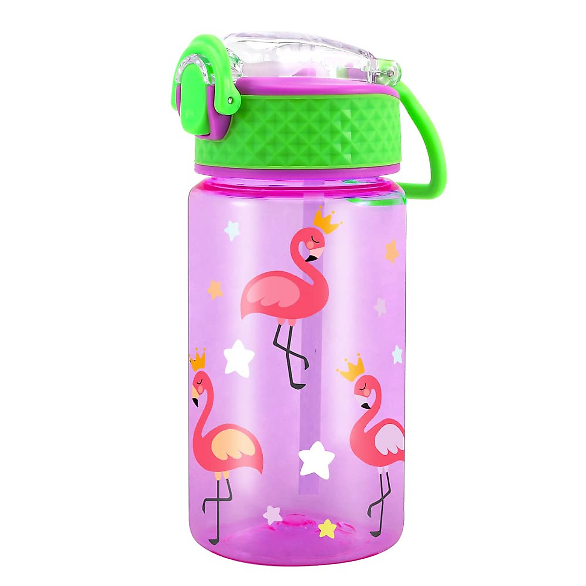 Home Tune 14oz Kids Water Drinking Bottle - BPA FRE, Chug Lid, Flip Sip Cap, Easy Open, Lightweight, Leak-Proof with Cute Design for Girls & Boys - 1PK - Flamingo