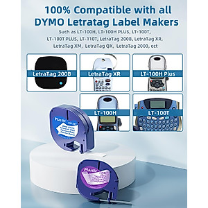 6 Pack Replacement for Dymo Label Maker Refills LetraTag Refills for Dymo 200B Plus LT100H LT100T QX50 Plastic Label Tape 16952 91331 91332 91333 91334 91335,12mm x 4m(1/2" x 13')