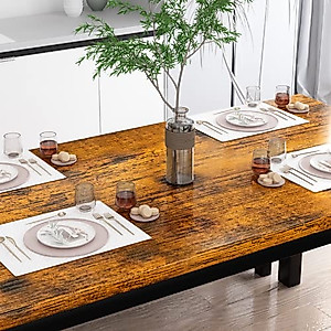 AWQM 43.3" Dining Table Set for 4, Kitchen Dining Table with 2 Benches, Dining Room Table Set with Metal Frame & Thickened Board for Kitchen, Restaurant, Rustic Brown