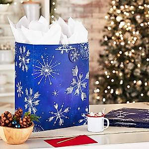 Hallmark 17" Extra Large Holiday Gift Bags with Tissue Paper (3 Gift Bags: Starry Snowflakes on Navy Blue) for Christmas, Hanukkah, Weddings, Birthdays