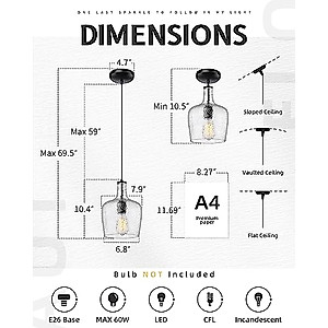 AUTELO Glass Pendant Light 8" Modern Pendant Lighting Hanging Lamps for Kitchen Island with Hammered Glass Shade Hanging Light Fixture H9163