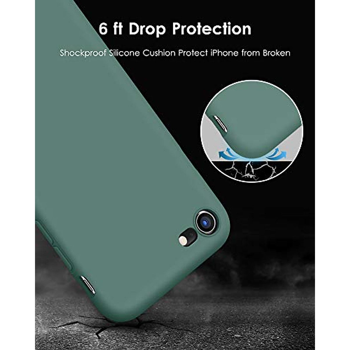 DTTO for iPhone SE Case 2020/2022, iPhone 7 8 Silicone Phone Case, [Romance Series] Shockproof Phone Case with Honeycomb Grid Cushion for Apple iPhone 7/8/SE 2020/2022, 4.7 inch, Midnight Green