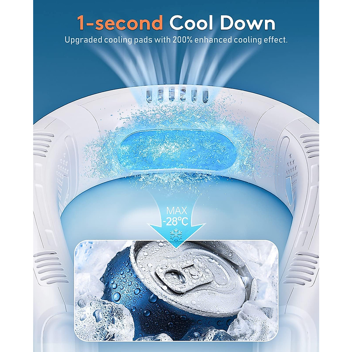 TADAFGIRL Neck Air Conditioner Portable, Kiddgo 5 Turbo Portable Neck Fan 3D Airflow Cooling Neck Fan,10000mAh Neck Fans Portable Rechargeable, 3 Speeds Wearable Air Conditioner Neck Cooler (White)