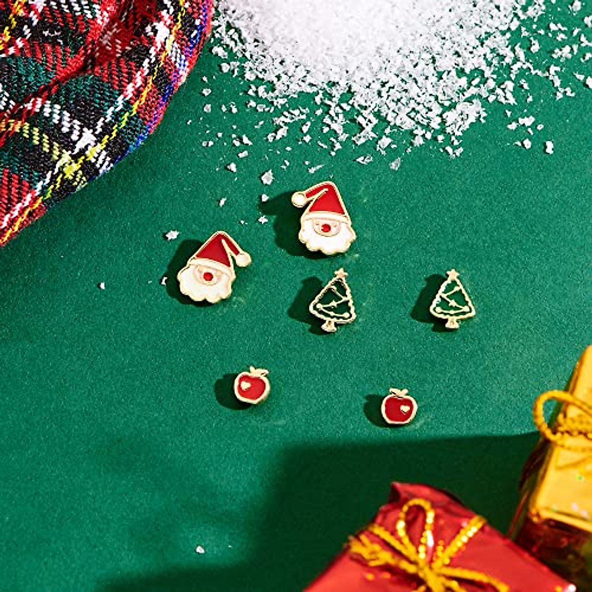 AllenCOCO Cute 14k Gold Dangle Earrings For Women, Cubic Zirconia Drop Stud Earrings, Christmas Gifts Jewelry 3 Pair Apple Tree Santa, Hypoallergenic Post