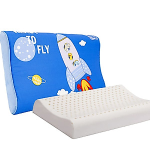 Latex Pillows for Sleeping, 17X10X2.3 inch Latex Pillow with Pillowcase, Latex Pillows Organic Cotton Cover, Soft, Breathable Bed Pillow, Washable Zippered Soft Cover (Blue)