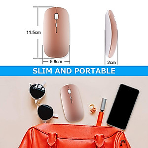 QIJIAYI 2.4GHz Wireless Bluetooth Mouse,Dual Mode Slim Rechargeable Wireless Mouse Silent USB Mice, 3 Adjustable DPI,Compatible for Laptop Windows MacBook Android MAC PC Computer (Rose Gold)