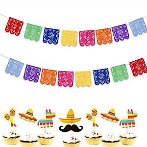 Mexican Hair Felt Picado Banner,Mexican Party Fiesta Hair Felt Banners,Dia De Los Muertos Decorations Party Supplies (Mexican Banner Felt)
