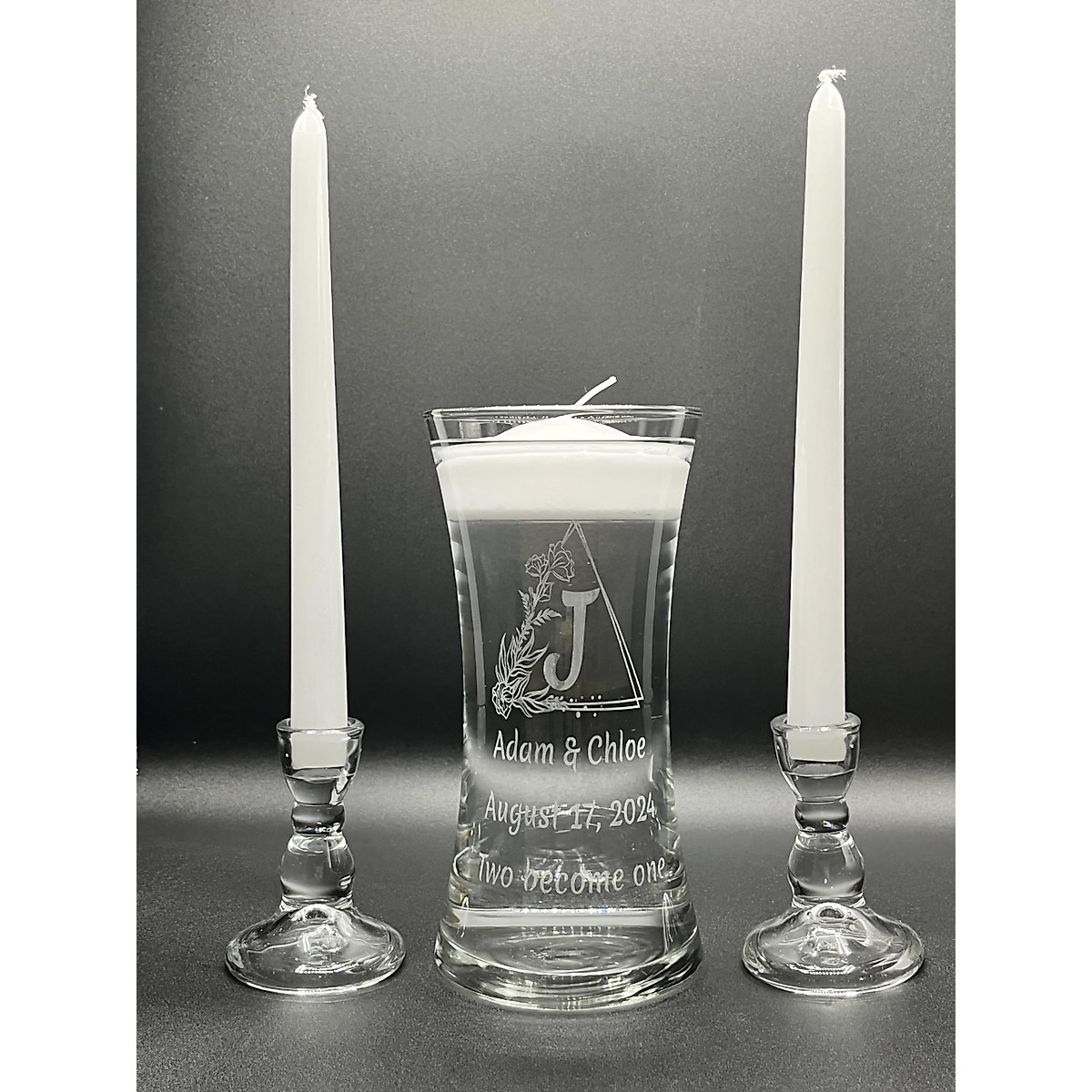 Personalized Floating Candle Unity Set, Perfect for Wedding, Anniversary, or Other Special Keepsake Event. Customize Design, Names, Date, and Saying. Design 3 Pictured