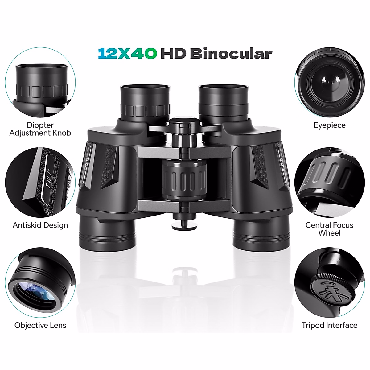 12x40 HD Binoculars for Adults and Kids High Powered, Clear Large View & Low Light Night Vision, Waterproof Binoculars for Hunting, Birds Watching, Cruise Ship, Theaters, Travel and Stargazing