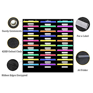 Hanging File Holder Organizer Rack, 30 Pocket File Folder Black, Wall Mount, Folder Tabs, 5 Metal Hooks, Hang Desk File, Letter, Magazine, Mail, Calendar, Home Decor Storage Cabinet, Office, Shelf