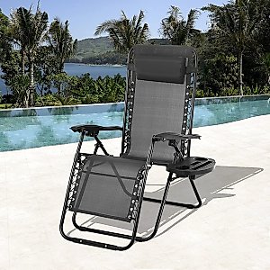 HHS Zero Gravity Chair Lawn Chairs Reclining Lounge Chairs for Outside Patio Outdoor Folding Chair Loungers Comfortable Beach Poolside Chaise with Removable Pillow, Black, 37 x 26 x 43 inches