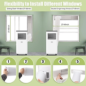 POOPLE 8,000 BTU Portable Air Conditioners, Portable AC for Room up to 350 Sq. Ft, 5-in-1 Portable AC Unit with LED Display/Remote Control/Window Installation Kit/24Hrs Timer, White