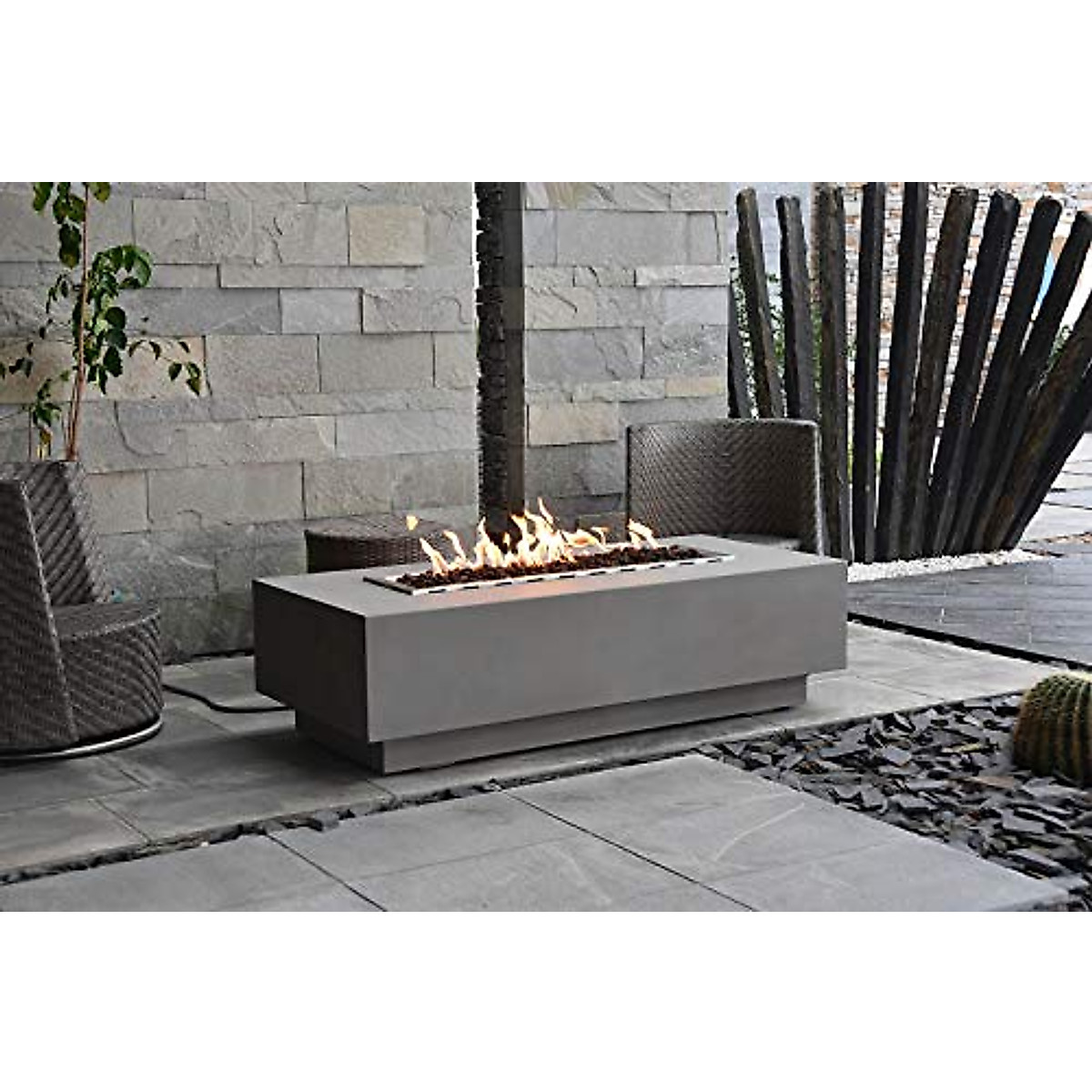 Elementi Granville Fire Table Cast Concrete Natural Gas Fire Table, Outdoor Fire Pit Fire Table/Patio Furniture, 45, BTU Auto-Ignition, Stainless Steel Burner, Lava Rock Included