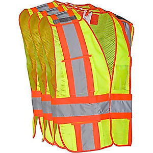 High Visibility Safety Vest – ANSI Class 2 Breakaway Vest with 5 Pockets, Yellow with Adjustable Hook and Loop Closure, Hi Vis Breathable Mesh, Heavy Duty Work Wear for Men or Women, 3 Pack (XL/XXL