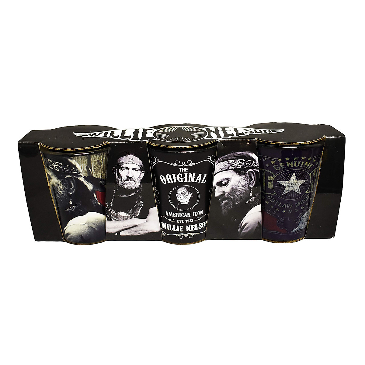 Willie Nelson Shot Glasses - Set of 3 - Black & White and Always