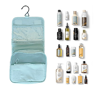 SRVR Toiletry Bag for Women Hanging Toiletry Bag Water Resistant，Cosmetic Makeup Travel Organizer with Hanging Hook (Light Blue)