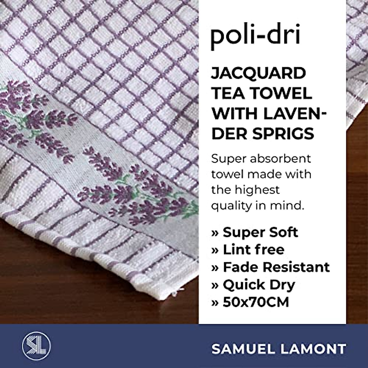 Samuel Lamont Poli Dri 100% Cotton Dish Towel - Lavender Sprigs