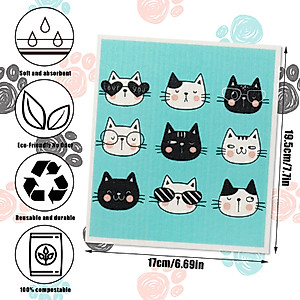 Whaline 6 Pack Cat Dishcloths Reusable Washable Mixed Cat Swedish Towels Cotton Absorbent Cleaning Cloth Hand Towels Decoration for Kitchen Towel Home Clean Bathroom Office Kitchen Gifts