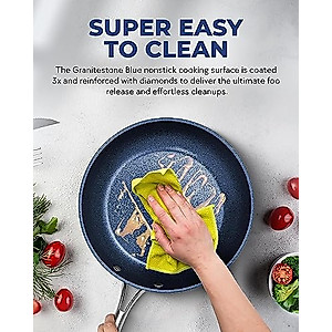 Granitestone 3 Pc Non Stick Frying Pans Set, Nonstick Frying Pans Nonstick 8/10 / 12 Inch Pan Skillets for Cooking with Stay Cool Handles, Induction Cookware, Dishwasher/Oven Safe, Non Toxic - Blue