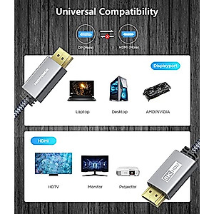 TECHTOBOX DisplayPort to HDMI Cable Adapter [8K@60Hz,4K@144Hz,2K@240Hz] 6FT Uni-Directional DP 1.4 to HDMI 2.1 Braided Cord Support HDCP 2.3/HDR/DSC 1.2 for HP,Lenovo,Dell,AMD,NVIDIA and More