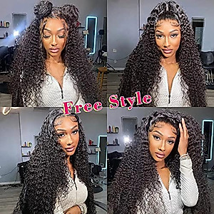Ijowa 13x4 Deep Wave Lace Front Wigs Human Hair 180% Density HD Wet and Wavy Human Hair Lace Front Wigs Pre Plucked with Baby hair Lace Front Wig Human Hair for Women Natural Color 24inch