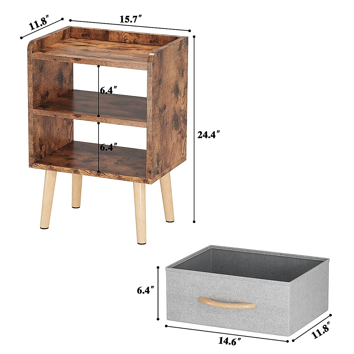 LUCKNOCK Night Stand with Drawer, Modern Bedside Table, Mid Century Nightstand with Open Storage Shelf, Small Bedside Tables for Bedroom, Sturdy Wood Bedroom Side Table, Rustic Brown