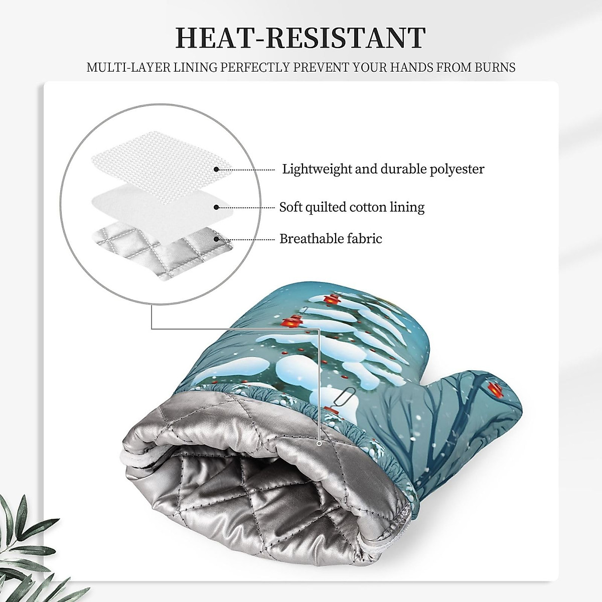 Oven Mitts Pot Holders Sets Christmas Snowman Birds Silicone Oven Gloves Winter Tree Kitchen Accessories for Baking Cooking Grilling