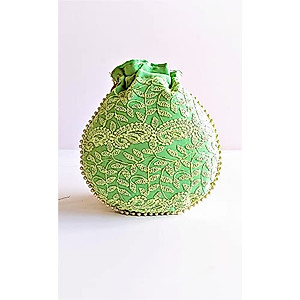 Ethnic Indian Potli Bag For Woman Chikankari Work Embroidered Potli Bag Handbag Elegant Organizer Clutch With Handle Wedding & Evening Party Purse BY PANACHE MERCHANT (Pack Of 5)